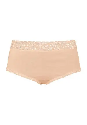Hanro Moments Lace Trim Cotton Full Brief - Beige