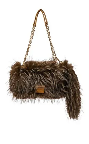 AZALEA WANG Tailspin Faux Fur Handbag - Chocolate