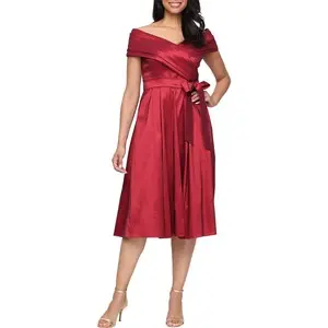 Alex Evenings Off-the-shoulder Stretch Taffeta Cocktail Dress - Crimson