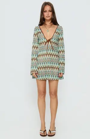 Princess Polly Rizario Metallic Long Sleeve Minidress