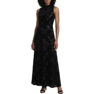 Alex Evenings Sleeveless Sequin Velvet Dress - Black