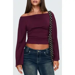 Princess Polly Anastasie Off The Shoulder Long Sleeve Top - Deep Red