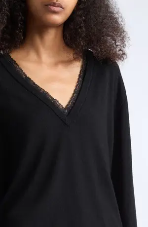 Posse Primrose Lace Trim V-neck Sweater - Black