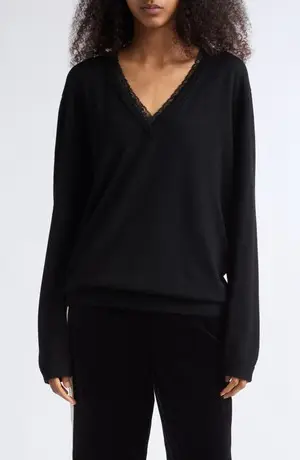 POSSE Primrose Lace Trim V-neck Sweater