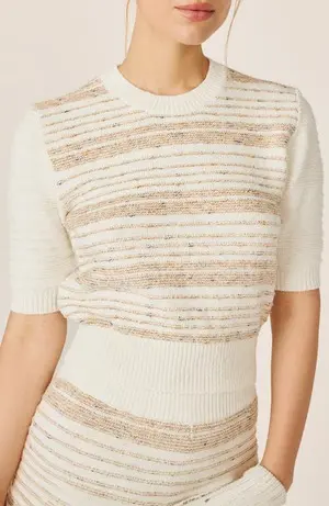 ALMA EN PENA Striped Knit Top - Beige