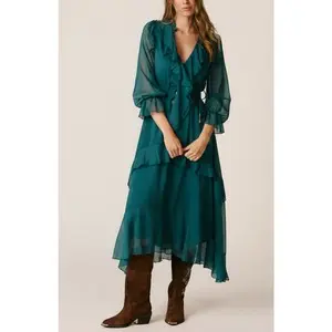 ALMA EN PENA Ruffle Dress With Belt - Ocean