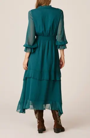 ALMA EN PENA Ruffle Dress With Belt - Ocean
