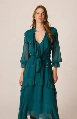 ALMA EN PENA Ruffle Dress With Belt - Ocean