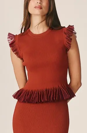 ALMA EN PENA Ribbed Top With Ruffles - Tejus