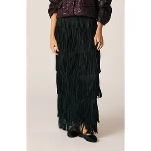 ALMA EN PENA Covered Skirt With Fringes - Black