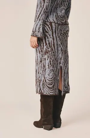 ALMA EN PENA Abstract Print Ribbed Midi Skirt