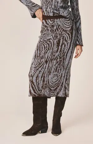 ALMA EN PENA Abstract Print Ribbed Midi Skirt