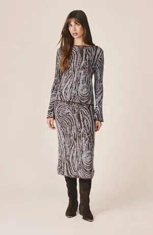 ALMA EN PENA Abstract Print Ribbed Midi Skirt