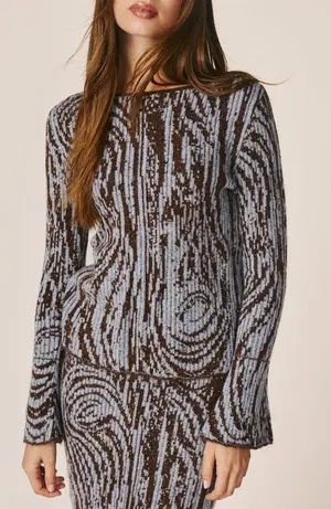 ALMA EN PENA Abstract Print Knit Sweater - Coffee