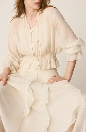 ALMA EN PENA Semi-transparent Ruffled Blouse - Ice