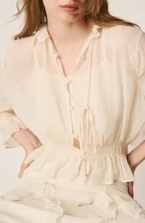 ALMA EN PENA Semi-transparent Ruffled Blouse - Ice