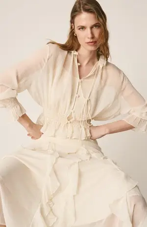 ALMA EN PENA Semi-transparent Ruffled Blouse - Ice