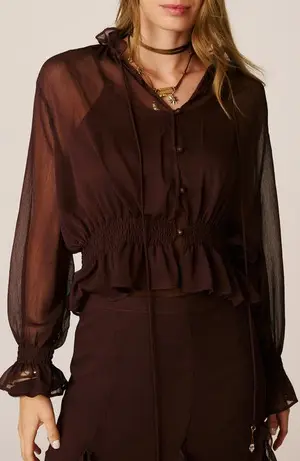 ALMA EN PENA Semi-transparent Ruffled Blouse - Maroon