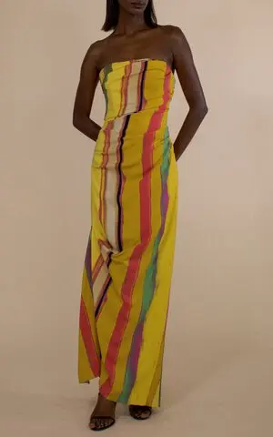 Christopher John Rogers Wheatpaste Stripe Strapless Tucked Maxi Dress - Multi
