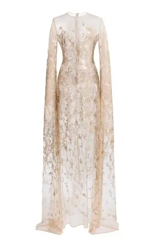 Zuhair Murad Embroidered Dramatic Sleeve Maxi Dress - Gold