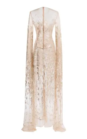 Zuhair Murad Embroidered Dramatic Sleeve Maxi Dress