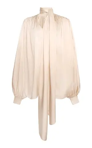 Zuhair Murad Scarf-detail Satin Top - Tan
