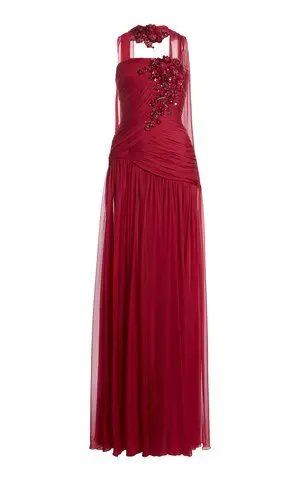Zuhair Murad Bead-embellished Silk-chiffon Maxi Dress - Red
