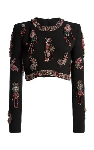 Zuhair Murad Bead Embroidered Crop Top - Black