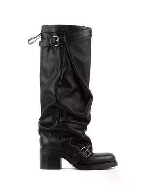 Elena Iachi Buckle-detail Slouched Biker Boots - Black