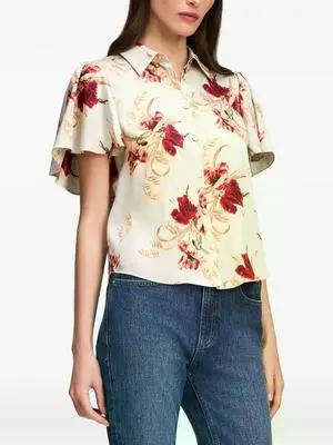 Cinq À Sept Fiona Floral-print Flutter-sleeve Shirt