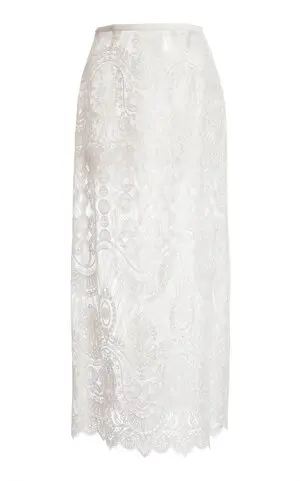 Zuhair Murad Beaded Lace Midi Skirt - White