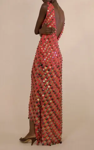 Christopher John Rogers Embellished V-neck Stepped Hem Silk Gown