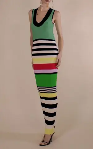 Christopher John Rogers Striped Saucer Neck Ribbed Maxi Dress - Multi