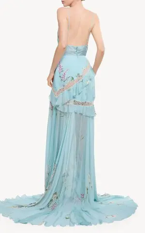 Elie Saab Printed Chiffon & Lace Midi Dress