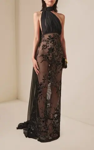 Zuhair Murad Sequined Mesh Maxi Dress