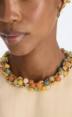 Oscar De La Renta Cabochon Cluster Collar Necklace