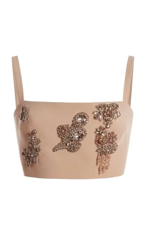 Zuhair Murad Embroidered Crop Top - Tan