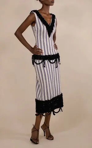 Christopher John Rogers Encrusted Jacquard Stripe V-neck Top - Multi