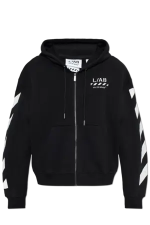 L/AB C/O OFF-WHITE Hooded Zip-up Sweatshirt - Black