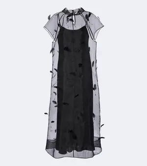 Simkhai Pauline Feather-trimmed Organza Midi Dress - Black