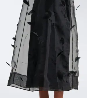 Simkhai Pauline Feather-trimmed Organza Midi Dress - Black