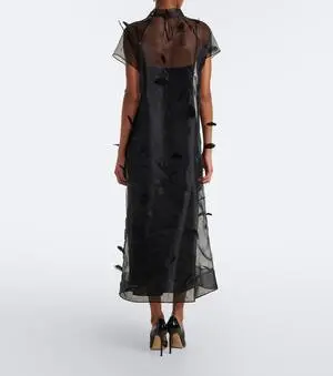 Simkhai Pauline Feather-trimmed Organza Midi Dress - Black