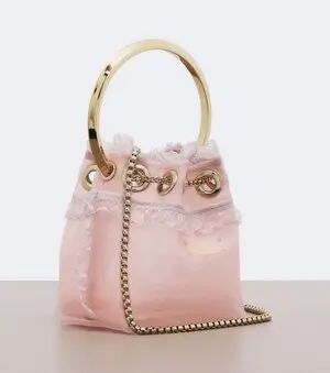 JIMMY CHOO Bon Bon Micro Lace-trimmed Bucket Bag