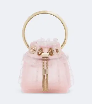 JIMMY CHOO Bon Bon Micro Lace-trimmed Bucket Bag - Pink