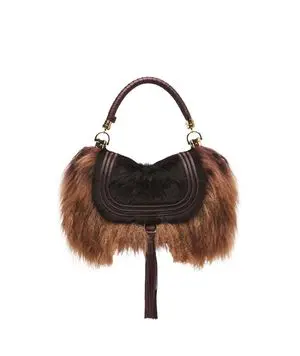 Chloé Chloé Marcie Foulard Small Shearling Shoulder Bag Brown