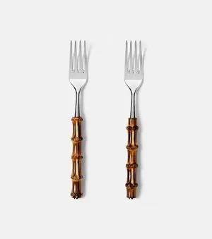 Gucci Bamboo Set Of 2 Stainless Steel Forks - Brown