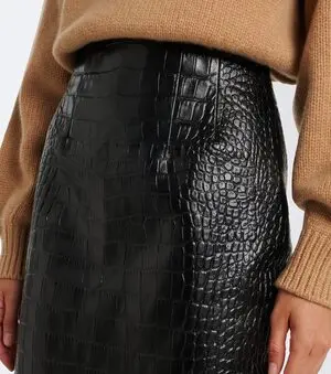Khaite Loxley Croc-effect Leather Midi Skirt