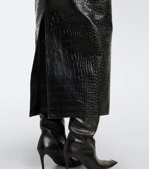Khaite Loxley Croc-effect Leather Midi Skirt