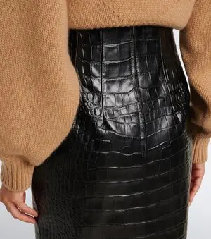 Khaite Loxley Croc-effect Leather Midi Skirt