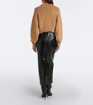 Khaite Loxley Croc-effect Leather Midi Skirt